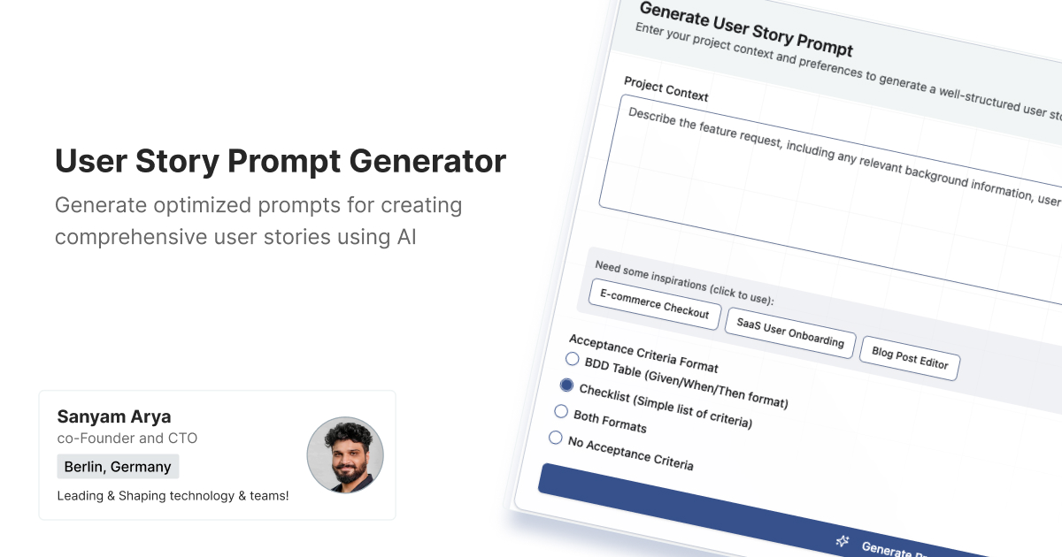 Sanyam Arya | User Story Prompt Generator